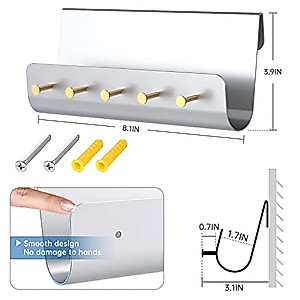NiHome Silver Wall-Mounted Entryway Organizer - Mail Holder, Key Rack and Hanger with 5 Hooks for Home, Office, Hallway and Mudroom