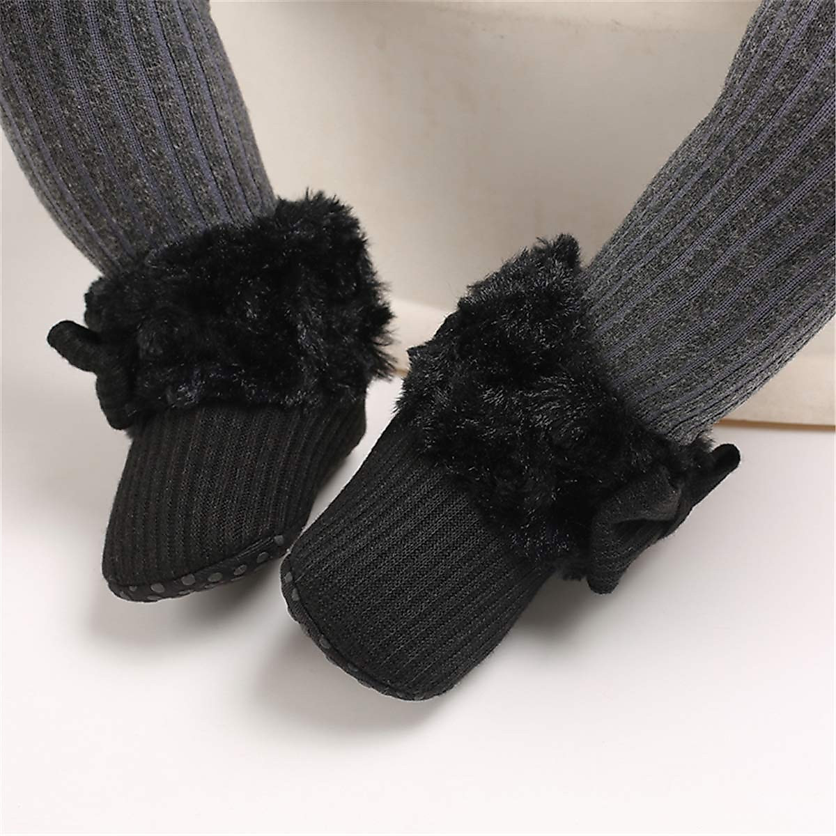COSANKIM Newborn Baby Girls Boys Boots Soft Anti-Slip Sole Warm Winter Snow Booties Toddler Infant Prewalker Shoes(6-12 months infant, F/black baby shoes