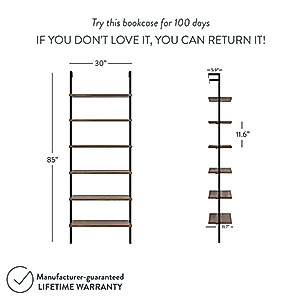 Nathan James Theo 6-Shelf Tall Bookcase, Wall Mount Bookshelf with Reclaimed Wood and Industrial Metal Frame, Oak/Black