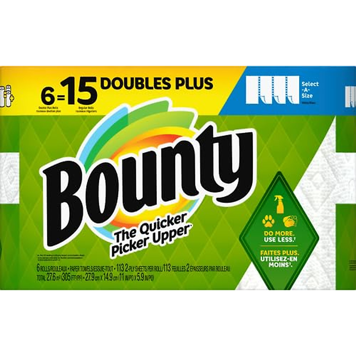 Bounty Select-A-Size Paper Towels, 6 Double Plus Rolls, White, 113 Sheets Per Roll