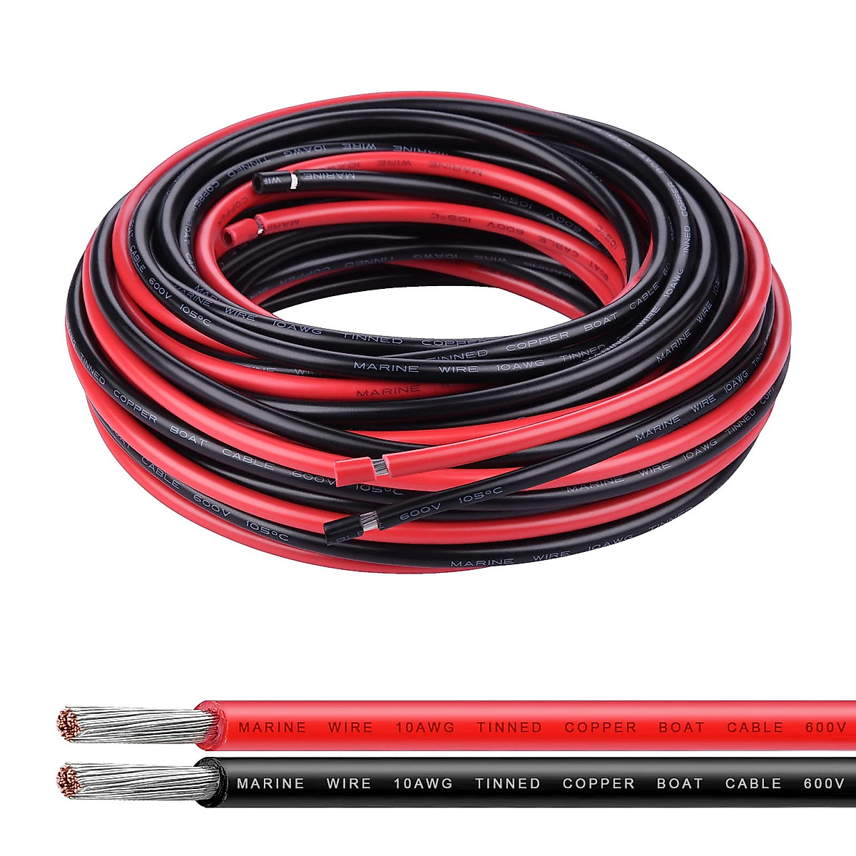 10 Gauge Wire,iGreely 10 AWG Tinned Copper Electrical Wire Cable, 2 Conductor Insulated Wire for Solar Panel Car Audio Automotive Marine Speaker Led Lighting-30Ft Black&30Ft Red