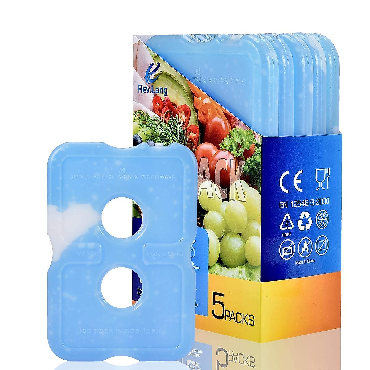 REV. LANG Cold Ice Pack Brick Reusable Long Lasting Cool Slim Thin Freezer Pack Cooler for Lunch Boxes Bag(200g,Set of 5)