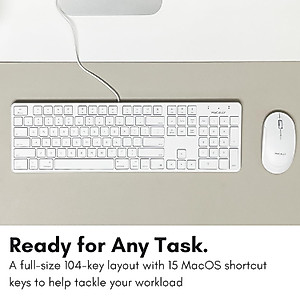 Macally Slim USB Wired Keyboard for Mac and Windows PC - Full Size 104 Key Layout & 16 Shortcut Keys - Scissor Keycaps for Smooth Typing - Mac Wired Keyboard with Numeric Keypad