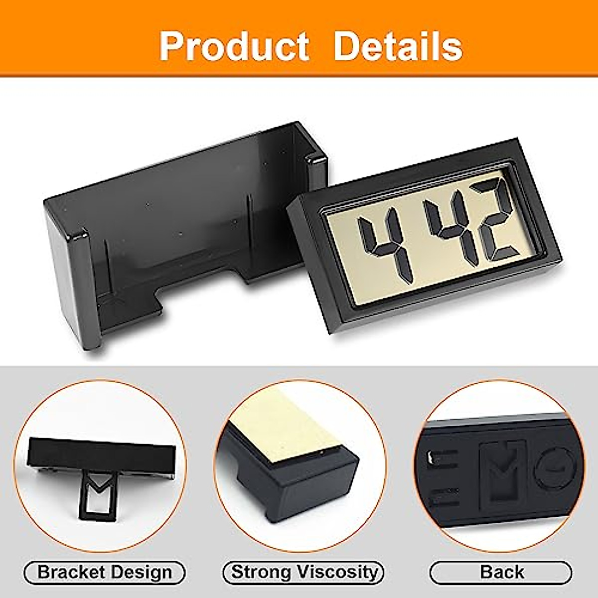 USTOPF1T Car Dashboard Digital Clock with Extra Large LCD Time and Display Date, Self-Adhesive Mini Electronic Clock with Bracket Holder, Suitable for Car Accessories, Desk, Home, Office