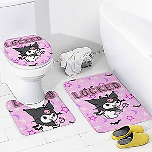 fmsnupz 4PCS Anime Shower Curtain Set, Cute Bathroom Decor with Non-Slip Rugs, Toilet Lid Cover and Bath Mat, Waterproof Fabric Shower Curtains with 12 Hooks, 70.8"x70.8"