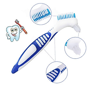 4 Pcs False Teeth Container, Denture Base Holder Box, Soaking Denture Bath with Strainer Basket & Denture Brush for Travel Overnight Denture Cleaning Case（Blue Green）