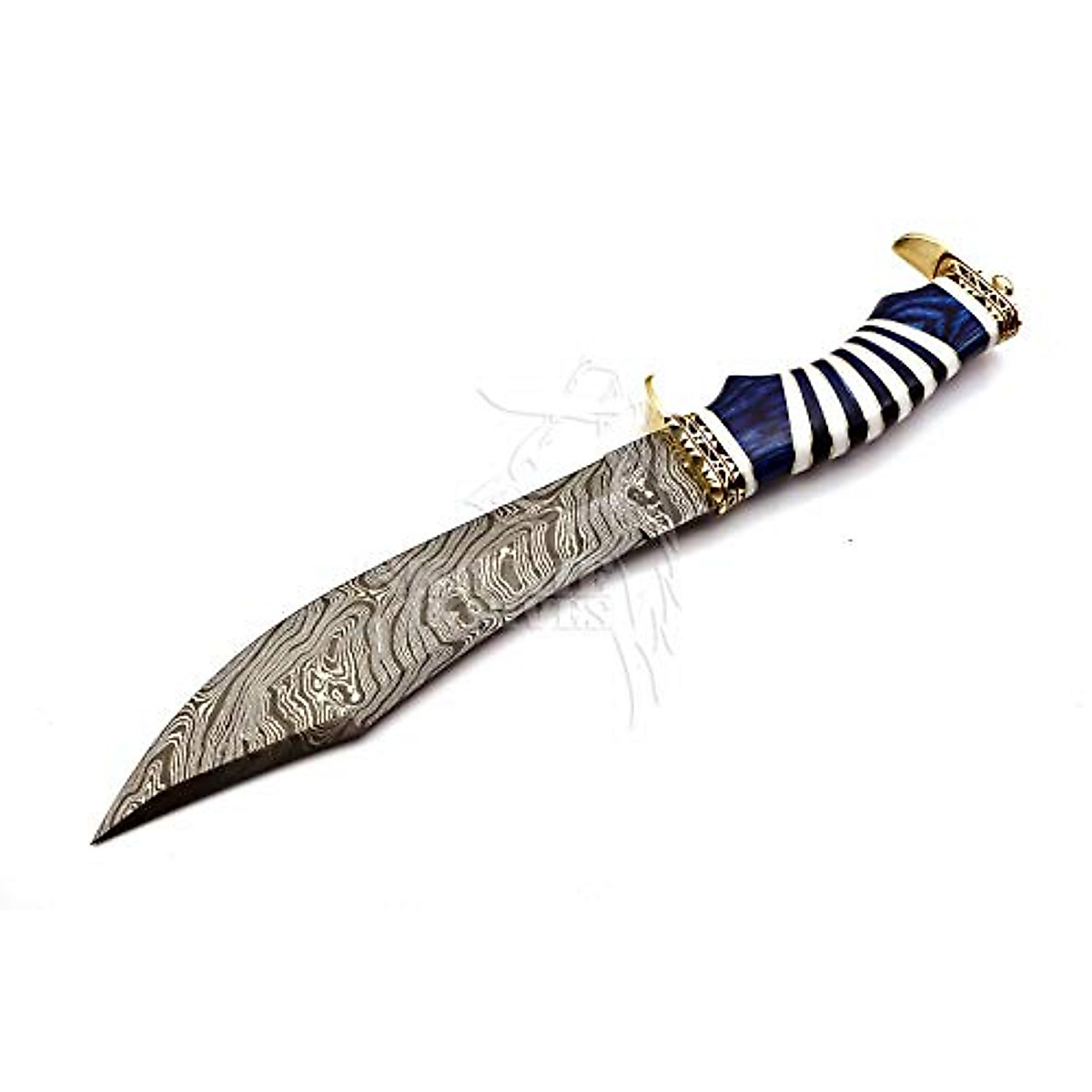 Skokie Knives Custom Hand Made Damascus Steel Hunting Bowie Knife Handle Camel Bone (Blue)