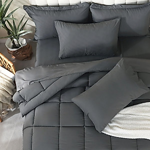 DOWNCOOL Full Size Comforter Sets, 7Pcs Full Size Bedding Sets Grey, All Season Down Alternative Bedding Comforter Sets with Comforter, Flat Sheet, Fitted Sheet, 2 Pillow Shams & 2 Pillowcases