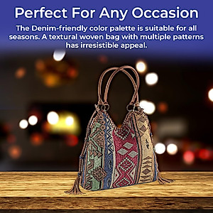 SAGEFINDS Natrona Tapestry Bag | Southwestern Pattern | Slouchy Purse | Snap Closure | Lined Interior with Pockets | 21” Long Double Handles | 16” H x 11” W
