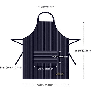 Viedouce 2 Packs Aprons Cooking Kitchen Waterproof,Adjustable Chef Apron with 2 Pockets for Home,Restaurant,Craft,Garden,BBQ,School,Coffee House,Apron for Men Women. (Stripe Navy)