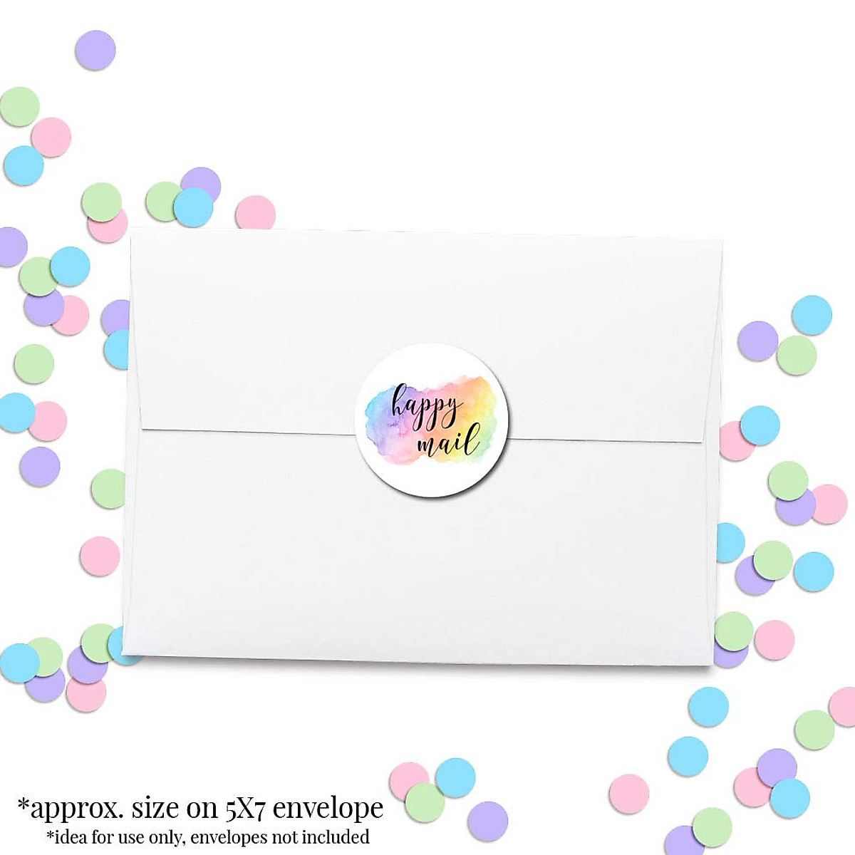 Pastel Watercolor Happy Mail Thank You Customer Appreciation Sticker Labels for Small Businesses, 60 1.5" Circle Stickers by AmandaCreation, Great for Envelopes, Postcards, Direct Mail, & More!
