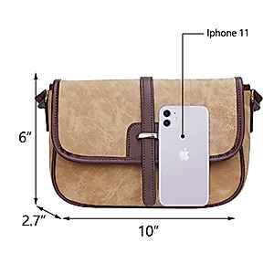 KKXIU Vintage Crossbody Bag for Women and Teen Girls Vegan Leather Shoulder Purse (Khaki)
