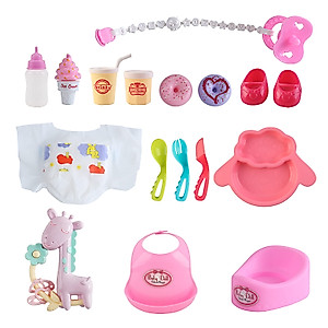 deAO Black Baby Doll Set with Crib American Baby Doll Set Mobile High Chair Stroller Feeding Accessories 21 Pieces Play Set (Baby Doll Included)