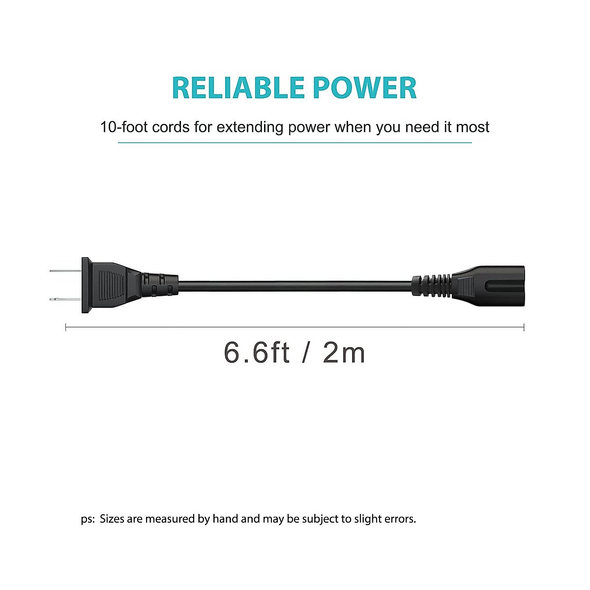 2 Prong AC Power Cord for Samsung UN40 UN43 UN48 UN49 UN50 UN55 UN60 UN65 UN70 UN75 UN78 Series 4k Smart TV TCL Roku Sharp Insignia Hisense TV PS4 PS5 Speaker Monitor Xbox Wall Power Cable Replacement