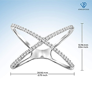 JEWELEXCESS Sterling Silver Criss Cross Ring – 1/7 Carat White Diamond Ring with .925 Sterling Silver X Ring – Real Diamond Criscross Ring with Hypoallergenic Sterling Silver Ring Band