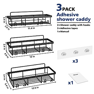 Liuoud Shower Caddy 3 Pack, Shower Organizer Shelves Rack storage For Inside Shower Black Self Adhesive Rustproof stainless steel shower Shample holder For Bathroom Wall organizing