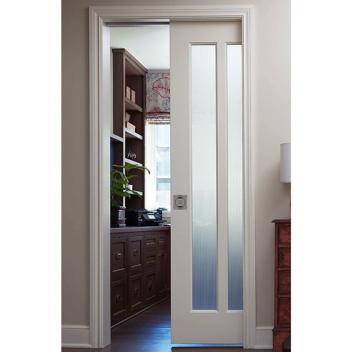 goldenwarm Pocket Door Lock, Satin Nickel Contemporary Privacy Square Pocket Door Hardware, Silver Sliding Pocket Door Lock(1 Pack)