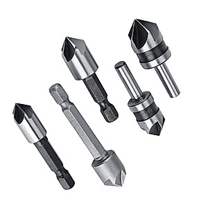 Countersink Drill 5 Pcs 5 Flutes High Speed Steel Chamfering Cutter Automatic Center Punch Bit for Wood