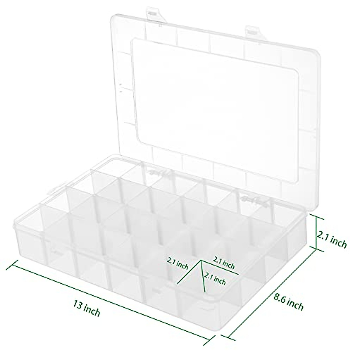 BUG HULL 24 Grids Clear Plastic Organizer Box, Craft Storage Container Jewelry Box with Adjustable Dividers for Beads Art DIY Crafts Jewelry Fishing Tackles Metal Parts Accessories Screws Button