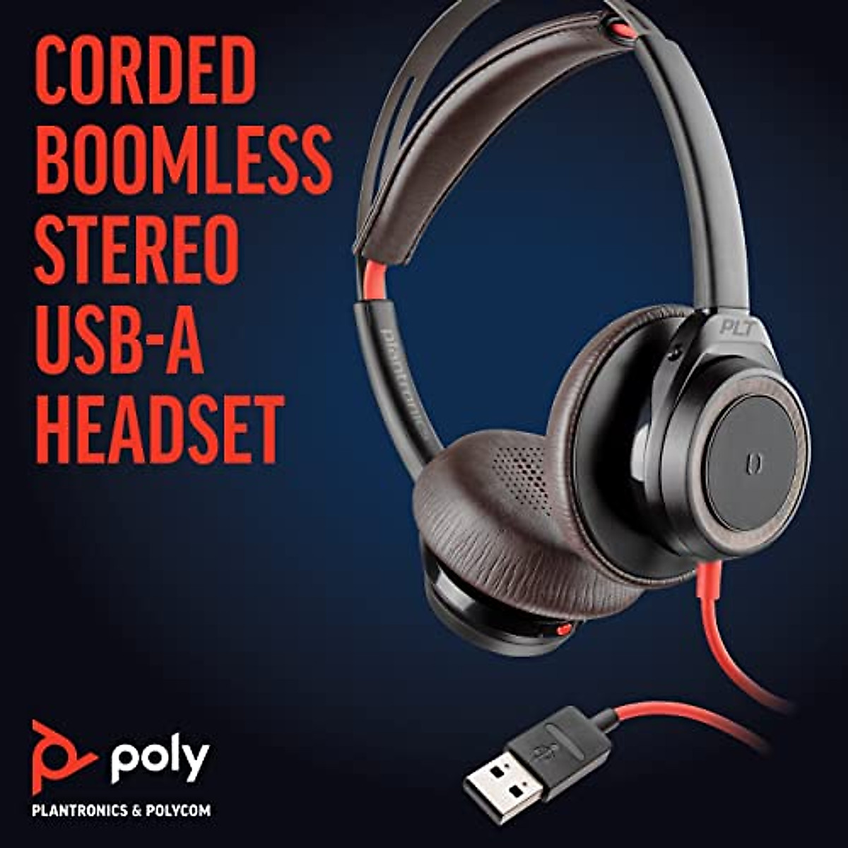 Poly (Plantronics + Polycom) Blackwire 7225 Wired USB-A Headset (Plantronics) - Black - Dual-Ear (Stereo) Computer Headset - Connect to PC/Mac via USB-A - Active Noise Canceling