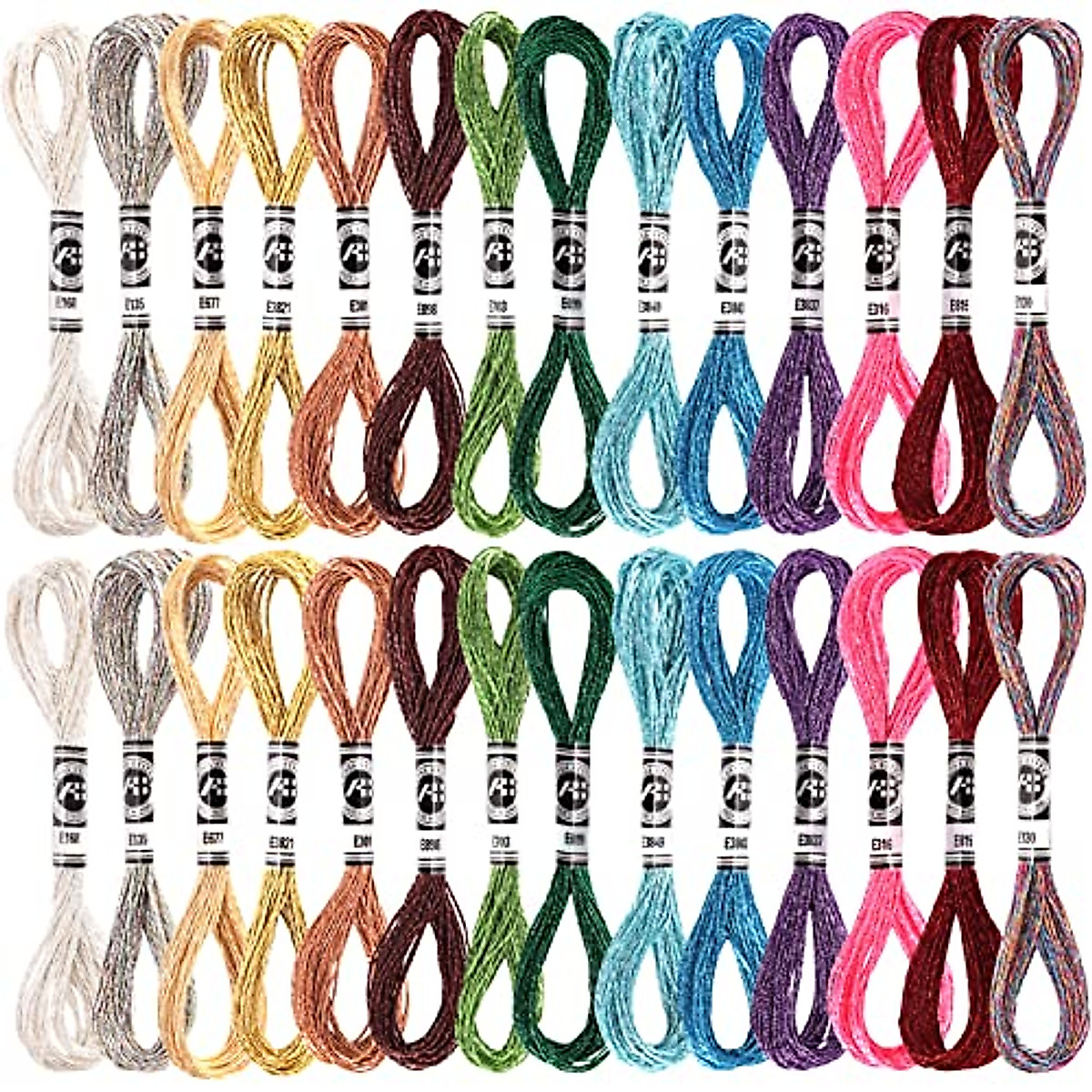 Caydo 28 Skeins Metallic Embroidery Floss Glitter Embroidery Threads Cross Stitch Thread for Friendship Bracelets DIY Embroidery Thread Crafts (14 Colors)