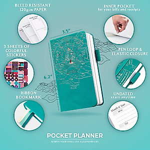 Legend Planner Pocket – Small Undated Monthly & Weekly Goal Journal and Calendar for Productivity, Mini Life Organizer Planner Perfect for Purse, Size: 3.5" x 6.2" Hardcover – Viridian Green