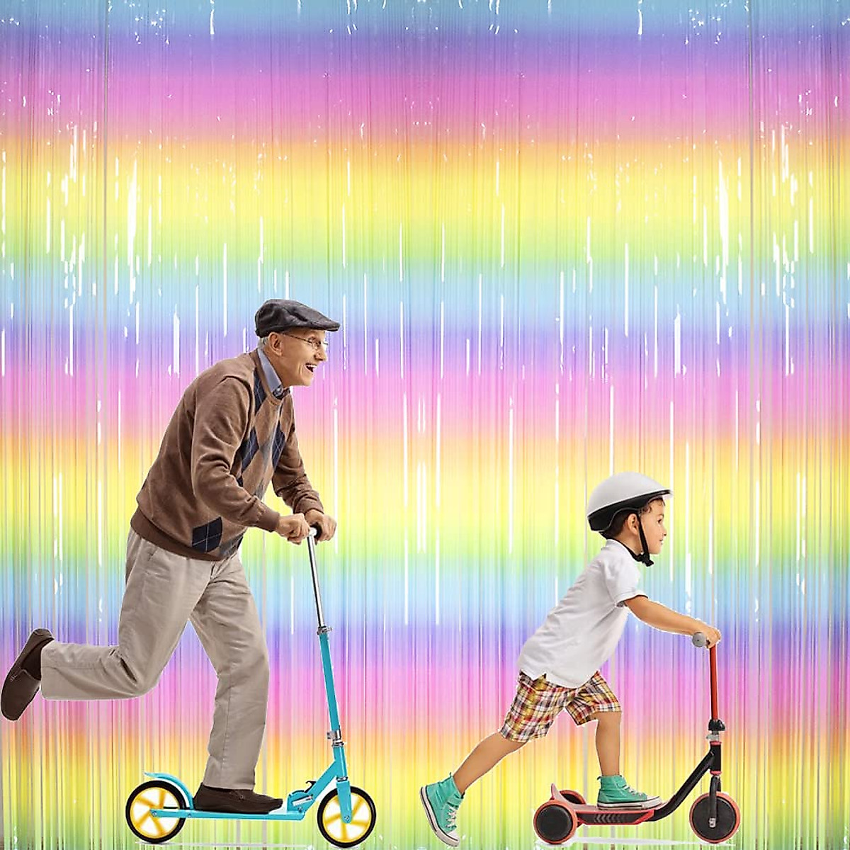 Rainbow Gradient Foil Fringe Curtain - LILF 2 Packs of 3.3ft x 8.3ft Ombre Tinsel Streamers for Bridal Baby Shower Kids Ice Cream Birthday Party Photo Booth Backdrop Decoration Props