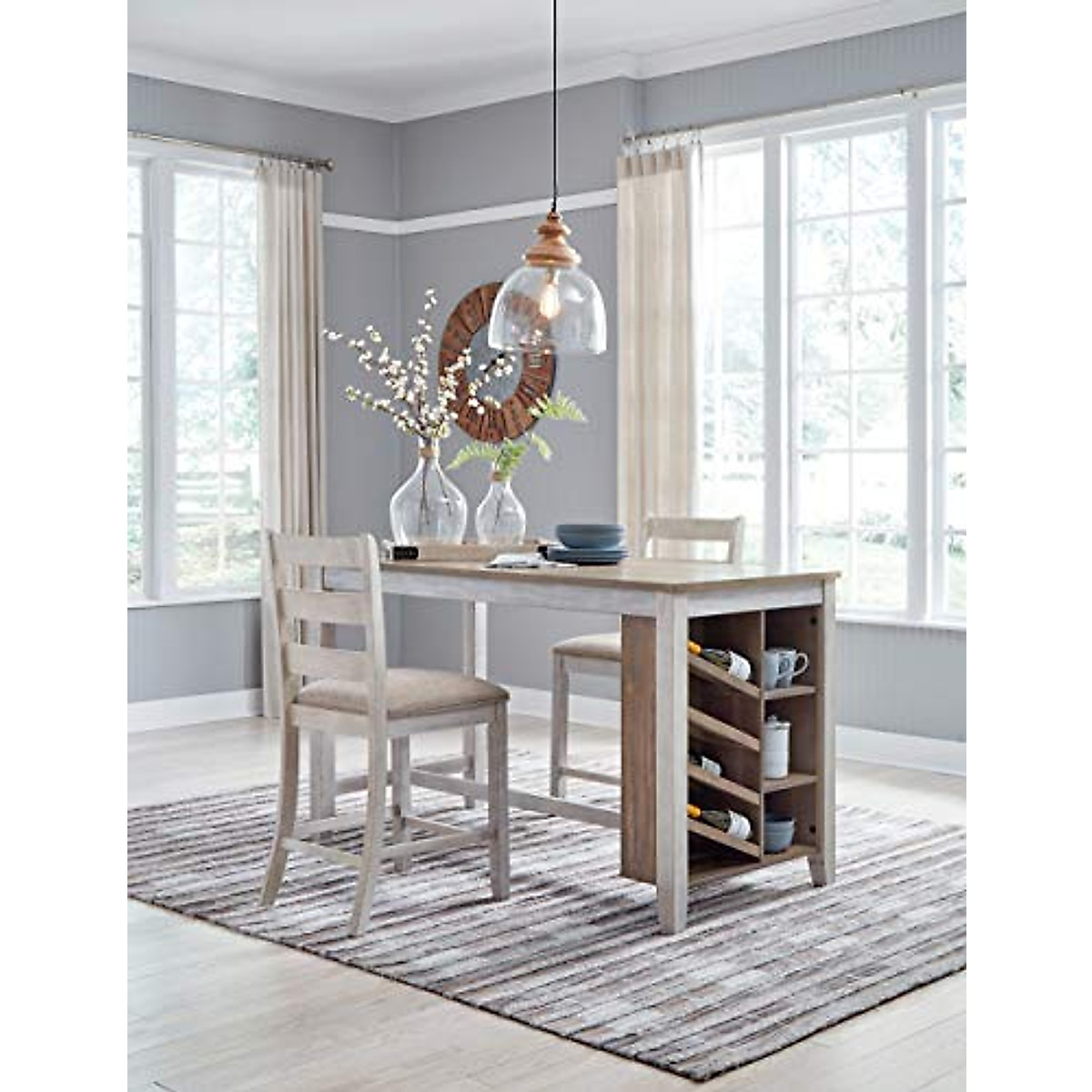 Signature Design by Ashley Skempton Farmhouse 36" Counter Height Dining Table with Storage & Wine Rack, Whitewash
