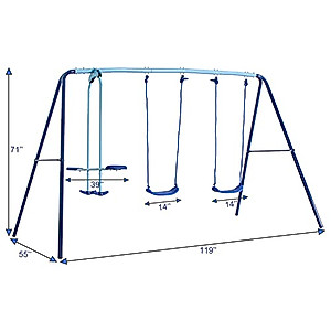 JYGOPLA 2 in 1 Metal Swing Set with Glider, Heavy Duty A-Frame with Two Swings Seats and One Glider, 4 Children, Ages 3 to 8 for Playground and Backyard, Blue