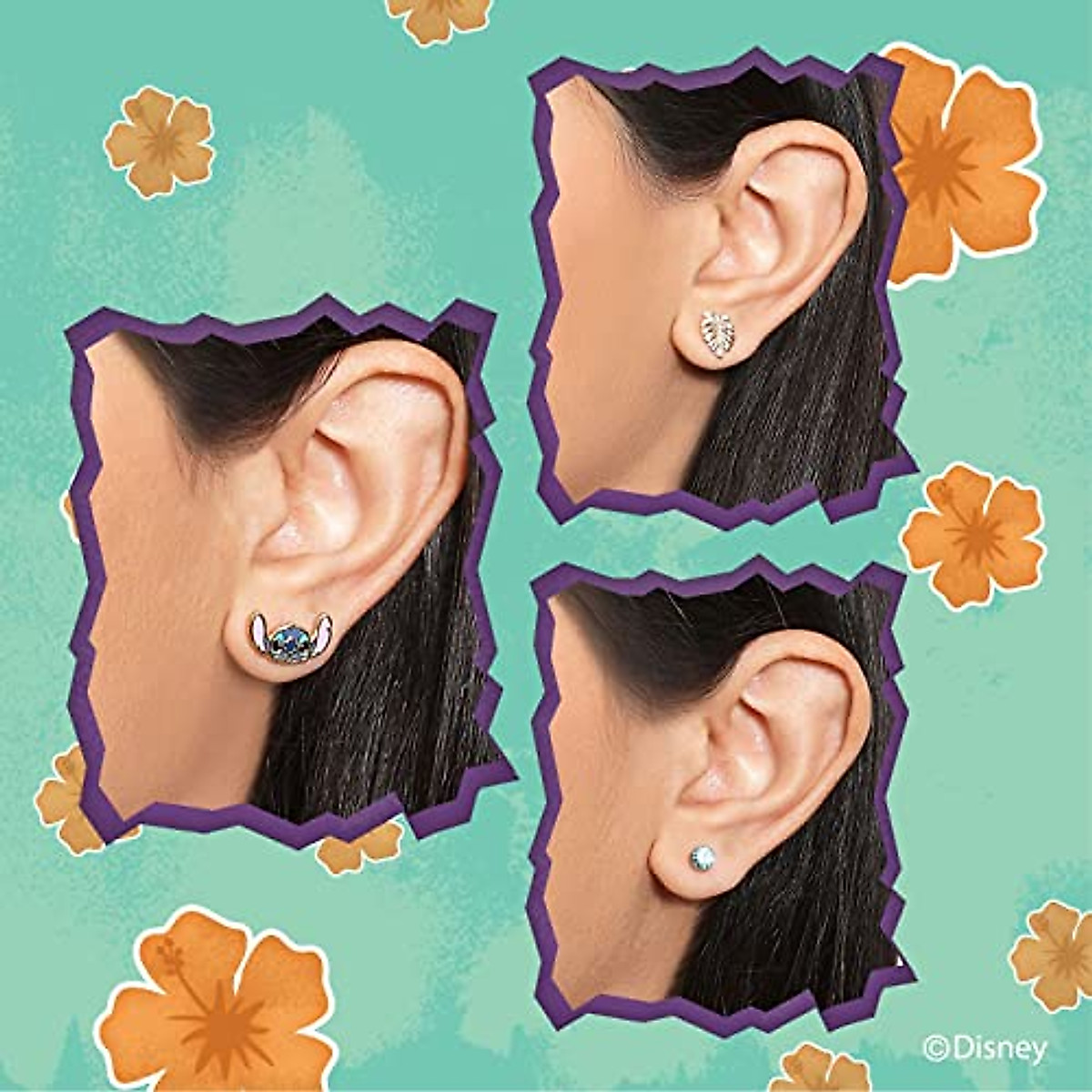 Disney Girls Stitch Earrings 3-Piece Set - Gold Plated 3 Stitch Stud Earrings for Girls - Officially Licensed Stitch Jewelry