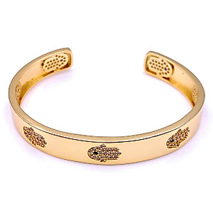 LESLIE BOULES 18K Gold Plated Hamsa Hand Cuff Bracelet for Women Fashion Jewelry