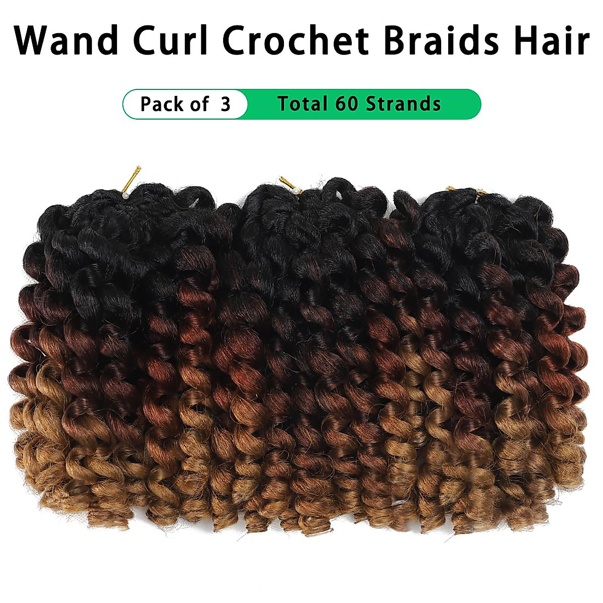 Ombre Wand Curl Crochet Braids Hair - 8 Inch Ringlet Twist Extensions with Jamaican Bounce (3 PCS, 1B/30/27)