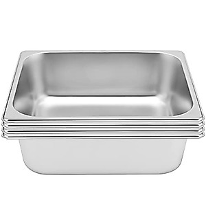 JAPCHET 4 Pack Stainless Steel Steam Pan 1/2 Size, Anti-Jam Steam Table Pan, Hotel Pans Half Size Restaurant Buffet Trays for Catering, 4 Inch Deep