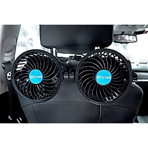 QIFUN Electric Car Fans for Rear Seat Passenger Portable Car Seat Fan, 4 Inches 12V Headrest 360° Rotatable Backseat Car Cooling Air Fan with Cigarette Lighter Plug for Vehicles, SUV, RV, Boat