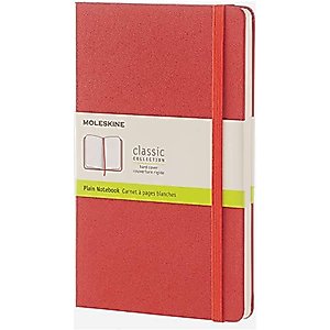 Moleskine Classic Notebook, Large, Plain, Coral Orange, Hard Cover (8051272893694)