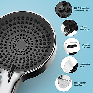 D DUSSAL Handheld Shower Head, High Pressure 7-mode Shower Head, Hand Held Shower Head, 202 Anti-clogging Silicone Nozzles, Built-in Power Wash to Clean Tub, Clean Corner,Tile & Pets - Chrome