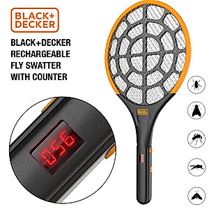 Fly Swatter Bug Zapper Indoor and Outdoor Heavy-Duty Zap Racket w/Counter for Flies, Mosquitoes, Gnats