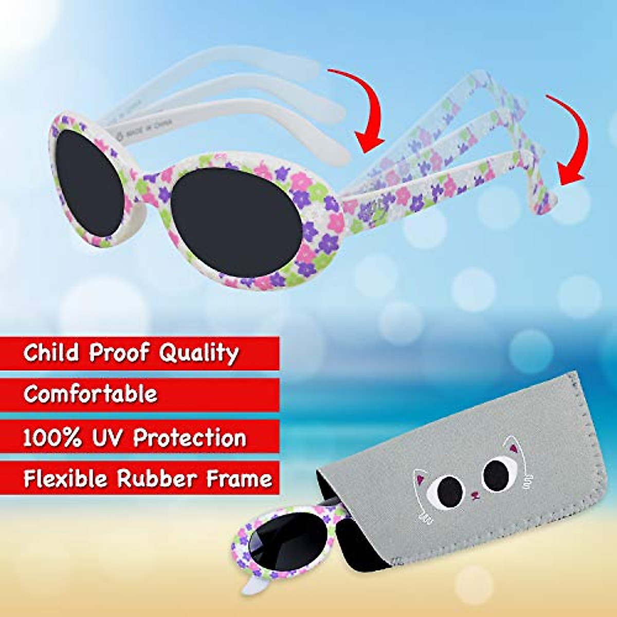 Optix 55 Baby Sunglasses, 100% UV Protection Infants & Toddlers Sunglasses, Smoked Lenses Reduces Glare for Ages 0-12 Month to 3 Years - Rubber Injected Frame with Matching Pouch (White, Smoked)