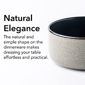 Arora FLACKAR Square Stoneware 16pc Double Bowl Dinnerware Set for 4, Dinner Plates, Side Plates, Cereal Bowls, Pasta Bowls - Reactive Glaze Grey (476076)