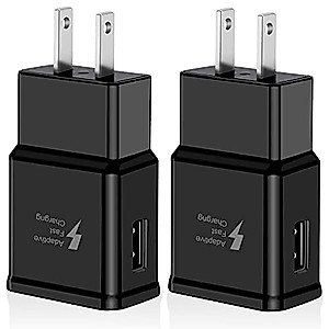 2 Pack Adaptive Fast Charging Block USB Wall Charger Plug Adapter Compatible with Samsung Galaxy S21/S21+/S21Ultra/S20/S20+/Note 20/10/S10 S9 S8 S7 S6 Edge Plus Active, Note 5 8 9 Quick Charge (Black)
