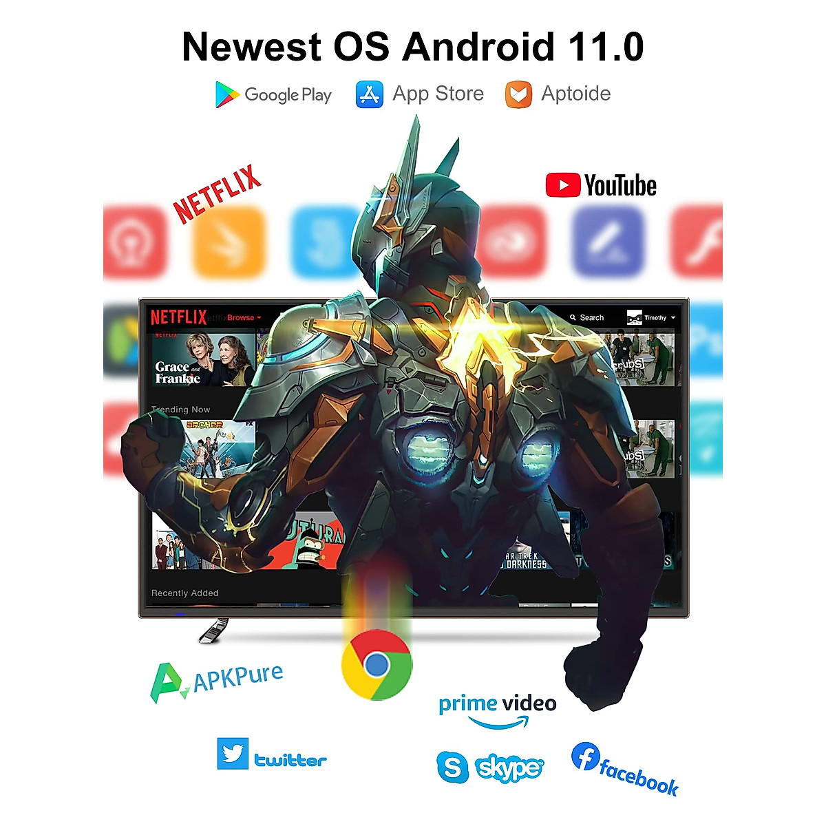 Android 11.0,2023 Smart TV Box RK3318 4GB 32GB Support 2.4G 5.8G WiFi Bluetooth 4.1 Ethernet LAN 3D 4K Video Android Box Set Top TV Box