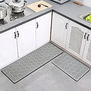 Gray Kitchen Mats for Floor,PVC Cushioned Anti-Fatigue Comfort Mat,2 Piece 0.47in Super Thick Kitchen Rugs【59In】 for Kitchen Sink Office Laundry Room