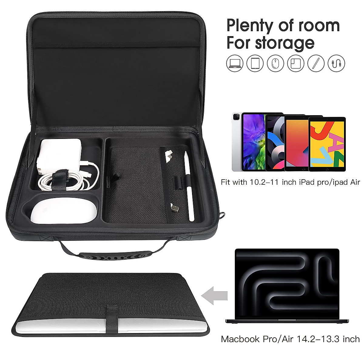 Smatree Hard Laptop Shoulder Case for 14.2 inch MacBook Pro M4/M3/M2 2024/2023/2021/A2918/A2992,14 inch Lenovo YogaPro 7i,13.6 inch MacBook Air 2024/2022/A3313,14 inch MacBook Pro/Air Organizer Bag