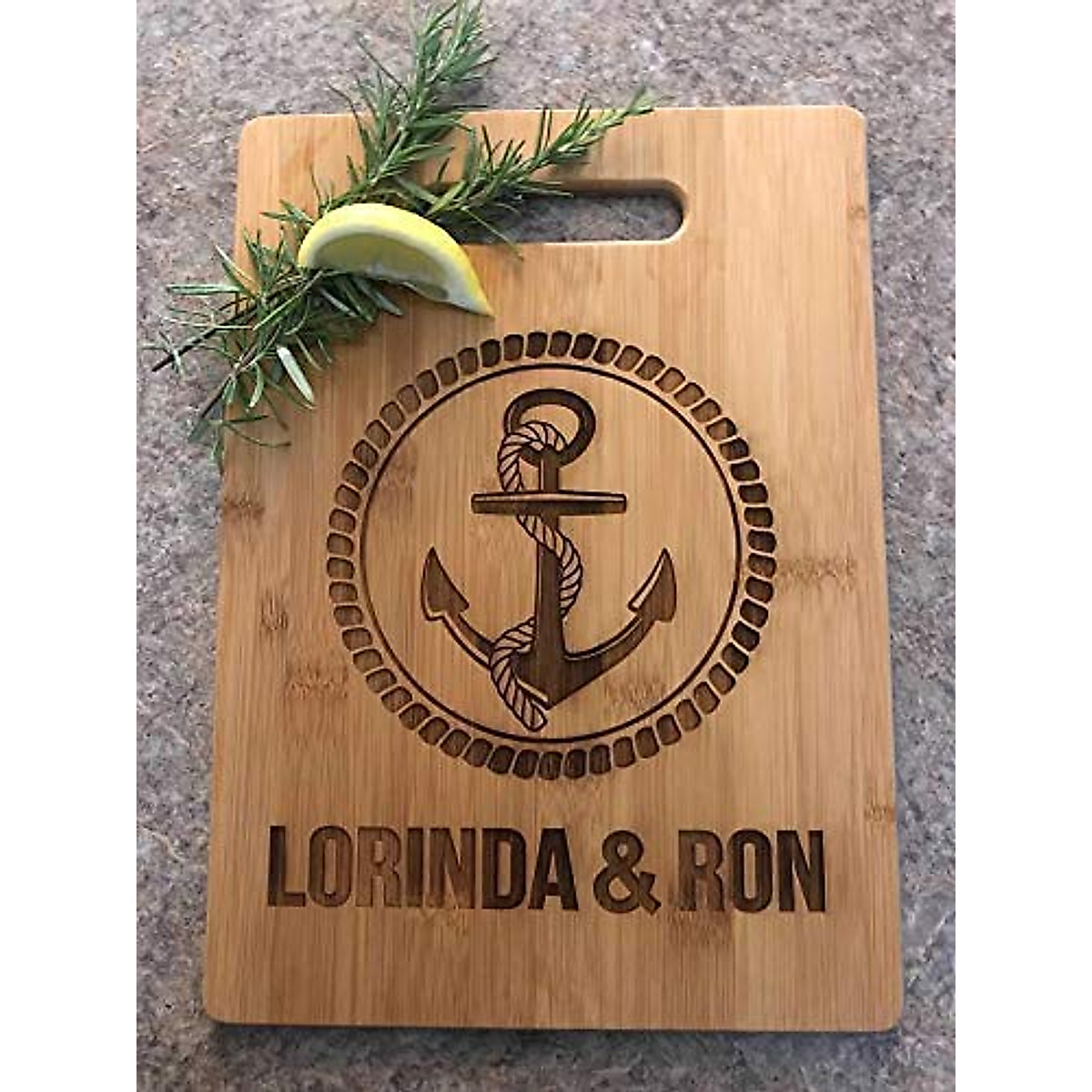 ANCHOR Nautical Bamboo Cutting Board CUSTOM Personalized Engraved Wood Boat Sailboat Beach House Gift Charcuterie Tray
