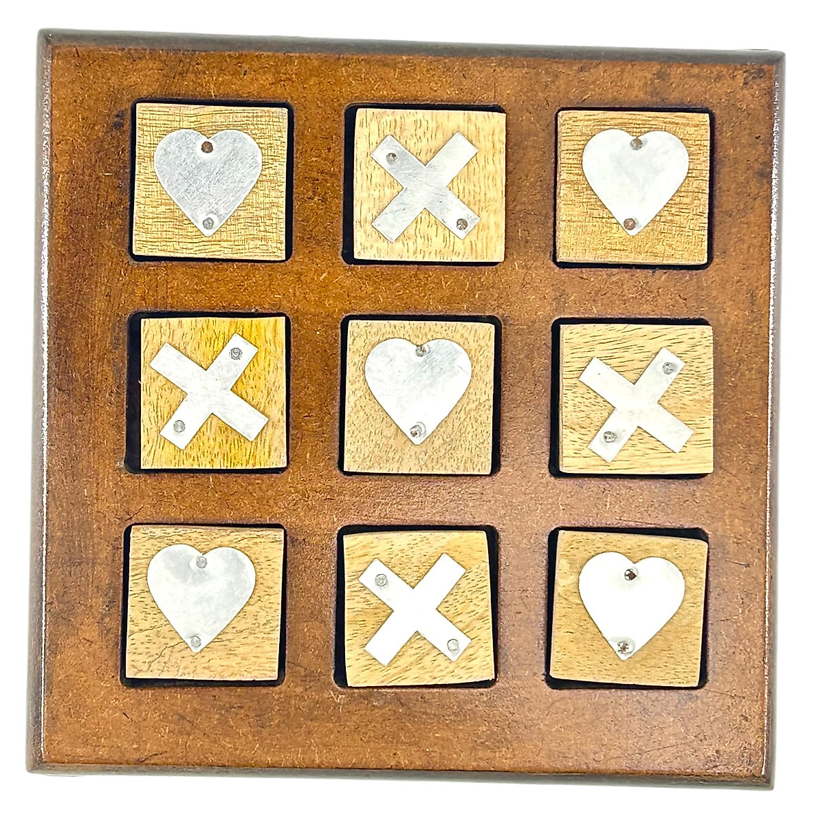 EARTHLY HOME Wooden Tic Tac Toe Game - Board Game for Kids and Family - Table Top Living Room Decor Fun Game - Indoor Outdoor Adults Classic Travel Game (Brown)