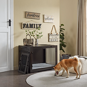 Lovitgo 37 Inch Dog Crate Furniture for Medium Small Dog, Wooden Heavy Duty Dog Kennel with Three Doors,Wooden Cage Kennel Furniture Indoor, Espresso