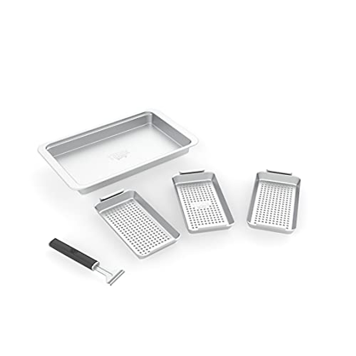 Yukon Glory BBQ 'N SERVE Grill Basket Set - Includes 3 Grilling Baskets a Serving Tray & Clip-on Handle - Patent Grill to Table Design Perfect For Grilling Fish Veggies & Meats