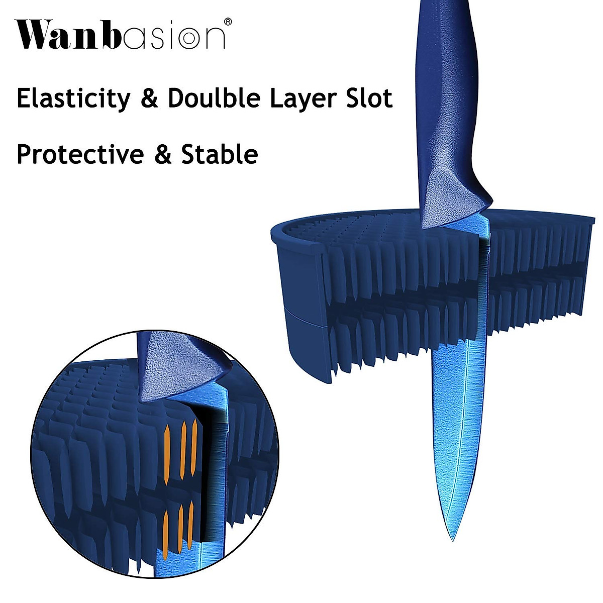 Wanbasion Navy Blue Kitchen Knives Block Set Professional, Stainless Steel Knife Set with Block, Knives Block Set with Knives Chef for Cooking