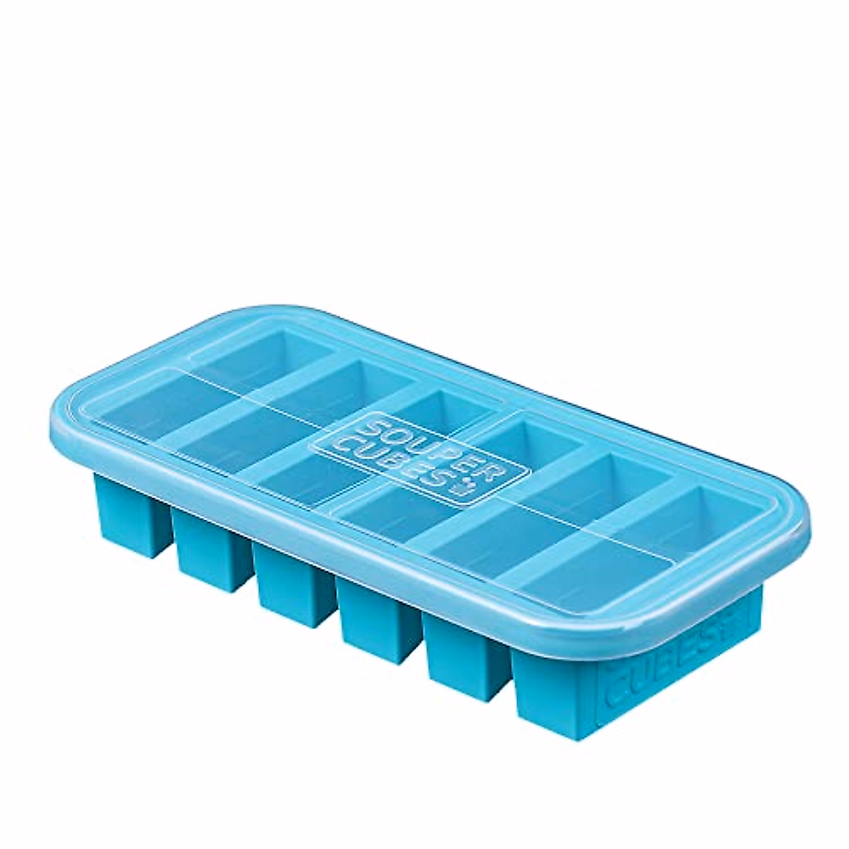 Souper Cubes 1/2-Cup Freezing Tray with lid, Aqua, makes 6 perfect 1/2 cup portions, freeze pesto, salsa, sauce, food