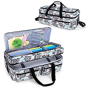 CURMIO Double Layer Carrying Case Compatible for Cricut Maker, Cricut Explore Air 2 and Silhouette Cameo 4, Travel Storage Bag with Pockets for Craft Tools, Dandelion (Bag only, Patented Design)